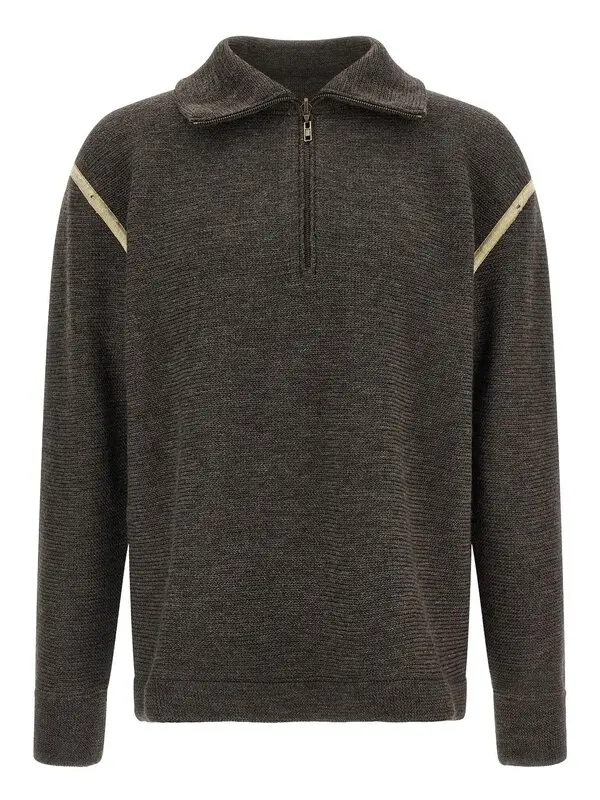 MAISON MARGIELA Wool Quarter-zip Sweater With Elbow Patches - Gray