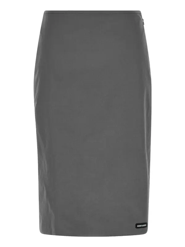 Miu Miu Sheath Skirt With Logo Patch - Gray