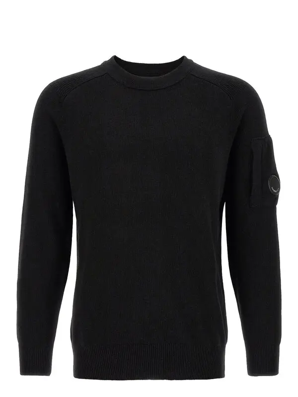 C.P. COMPANY Lambswool Sweater With Lens Detail - Black