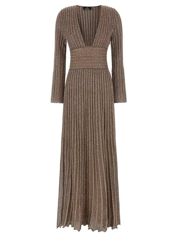 Missoni Knitted Metallic Long Sleeve Plissé Gown - Multi