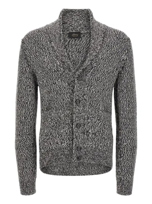 Brioni Shawl Collar Cardigan In Pure Virgin Wool - White/black
