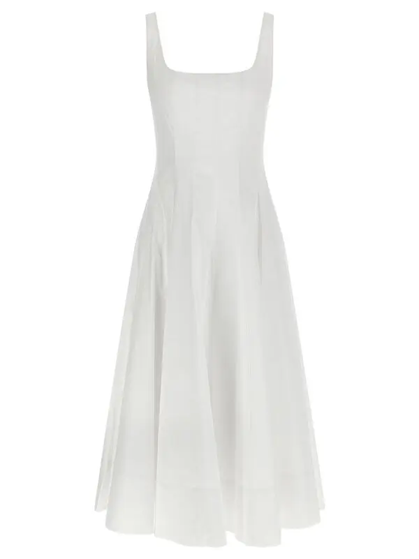 Staud Wells Midi Dress In Cotton Poplin - White