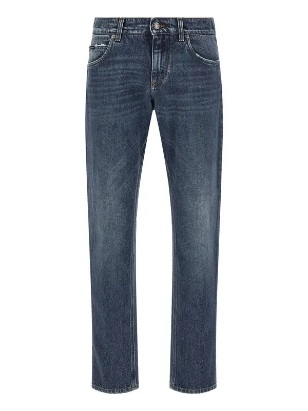 Dolce & Gabbana Stone Washed Cotton Denim Jeans - Blue