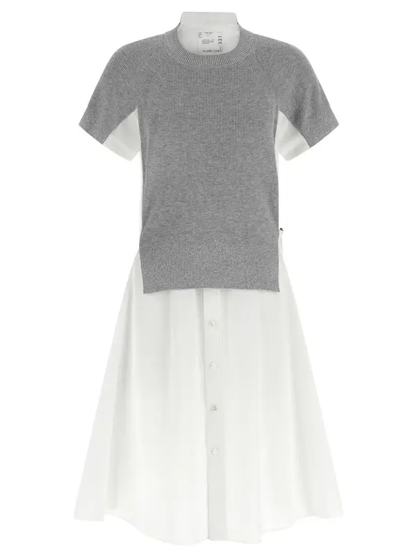 Sacai Hybrid Midi Dress With Contrasting Knit Top - White