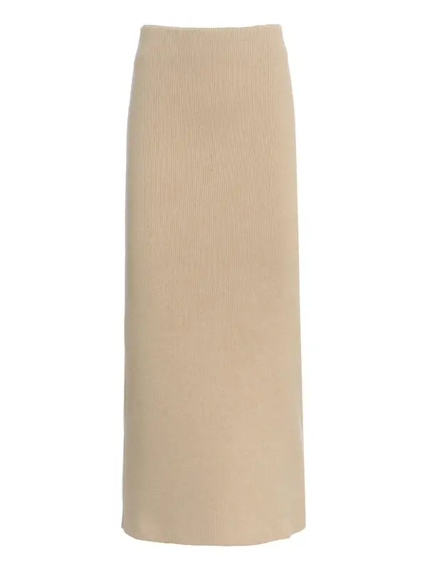Malo Luxury Cashmere Ribbed Midi Skirt - Neutral