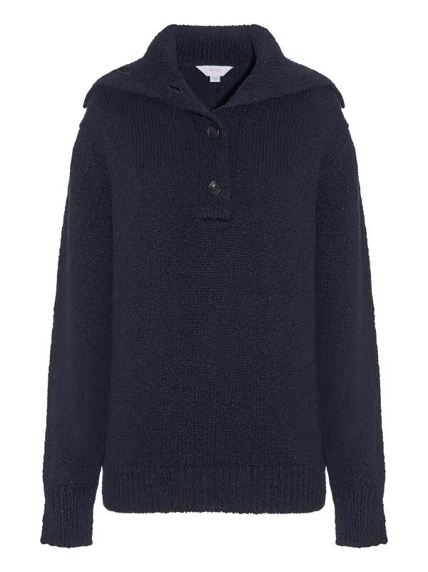 Malo Wool-cashmere Button Detailed Turtleneck Sweater - Navy