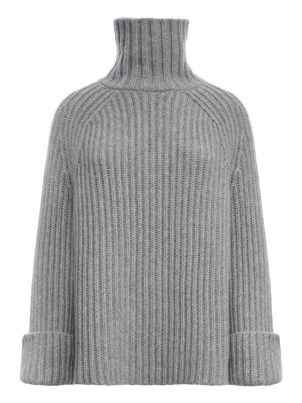 Malo Ribbed Raglan Cashmere Turtleneck - Grey