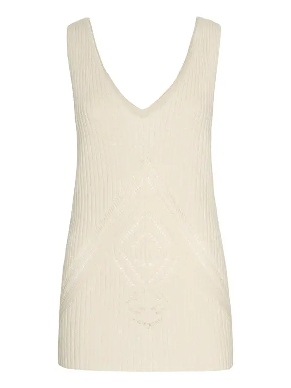 Malo Pointelle Rib Knit Top - Ivory