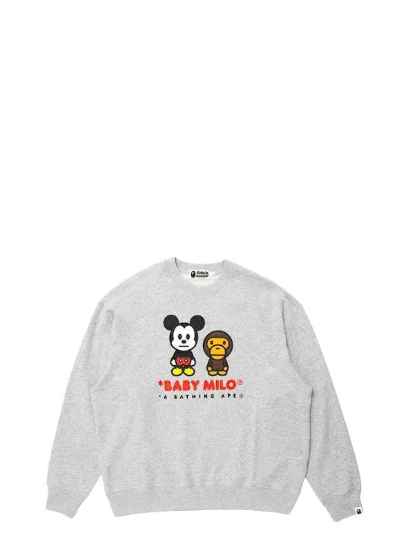 A BATHING APE X Disney Mickey Mouse Baby Milo Relaxed Fit Crewneck Sweatshirt - Gray