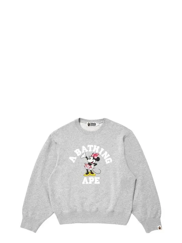 A BATHING APE X Disney Minnie Mouse College Crewneck Sweatshirt - Gray