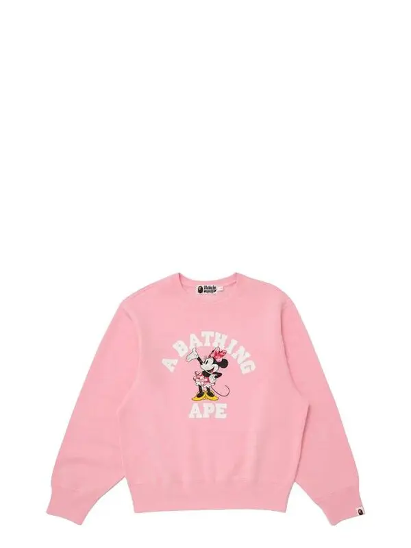 A BATHING APE X Disney Minnie Mouse College Crewneck Sweatshirt - Pink
