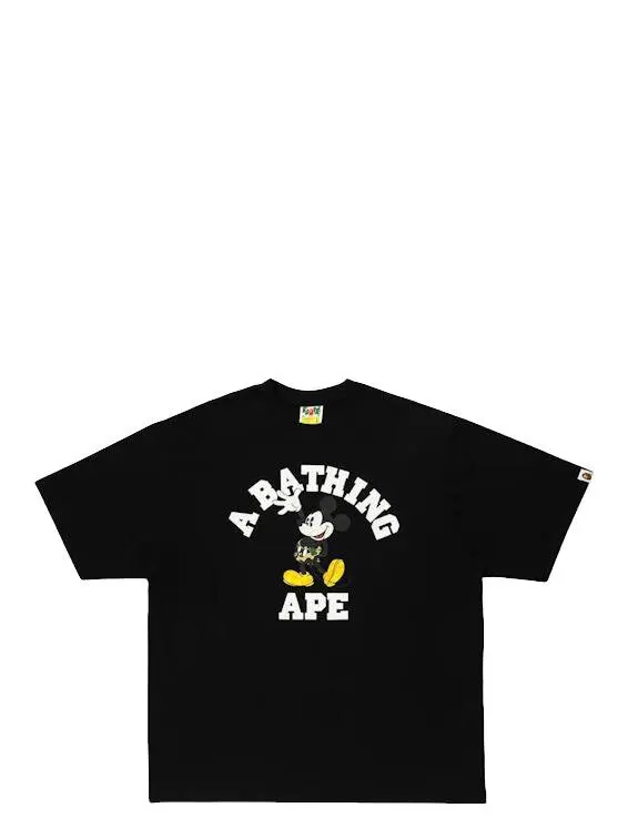 A BATHING APE X Disney Mickey Mouse College Relaxed Fit Tee Shirt - Black