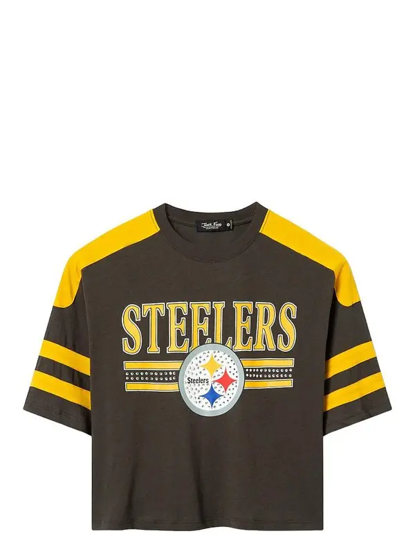Junk Food Clothing Junk Food Pittsburgh Steelers Bling Striped Crop Tee - True Black