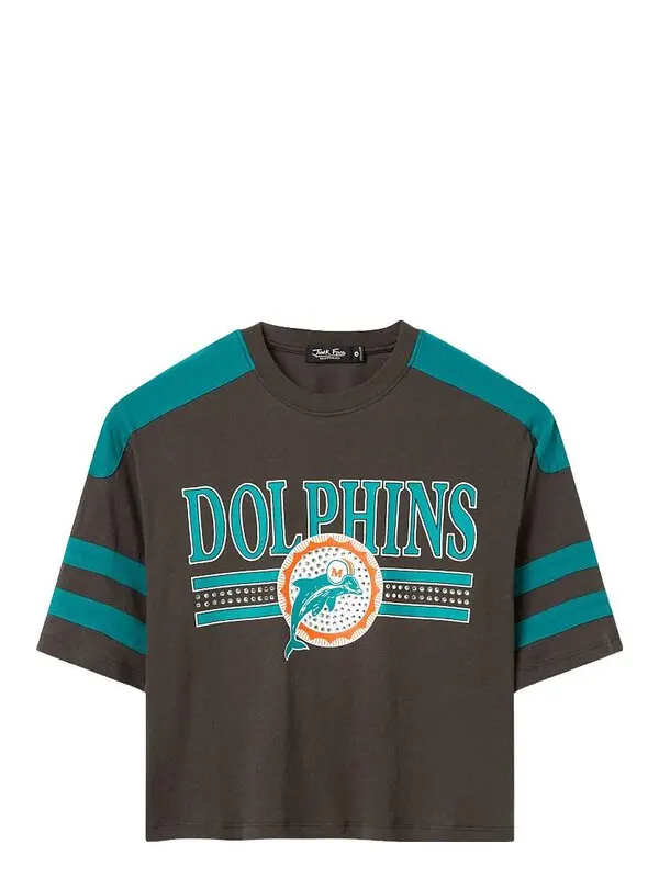 Junk Food Clothing Junk Food Miami Dolphins Striped Bling Crop Tee - True Black