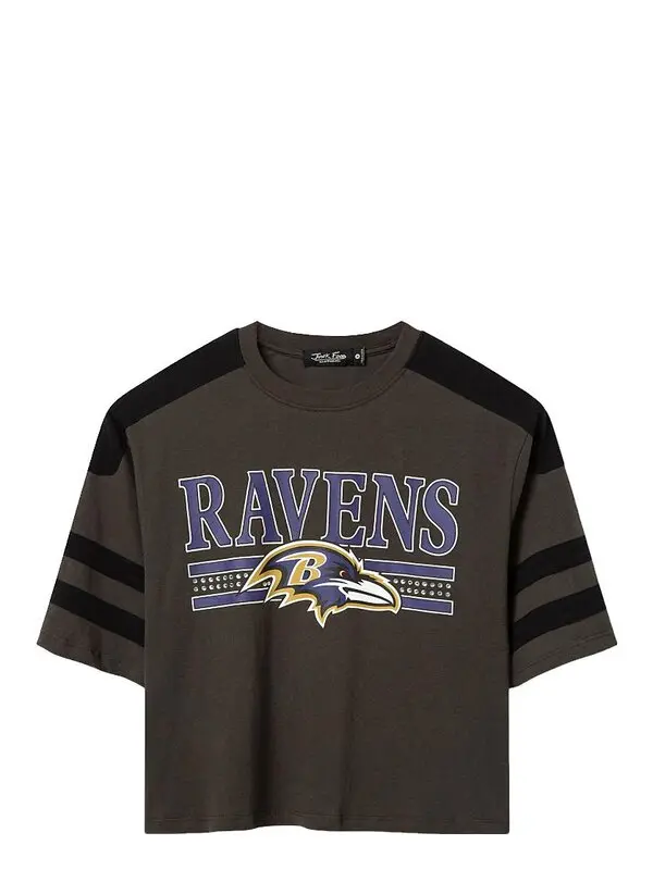Junk Food Clothing Baltimore Ravens Striped Bling Crop Tee - True Black