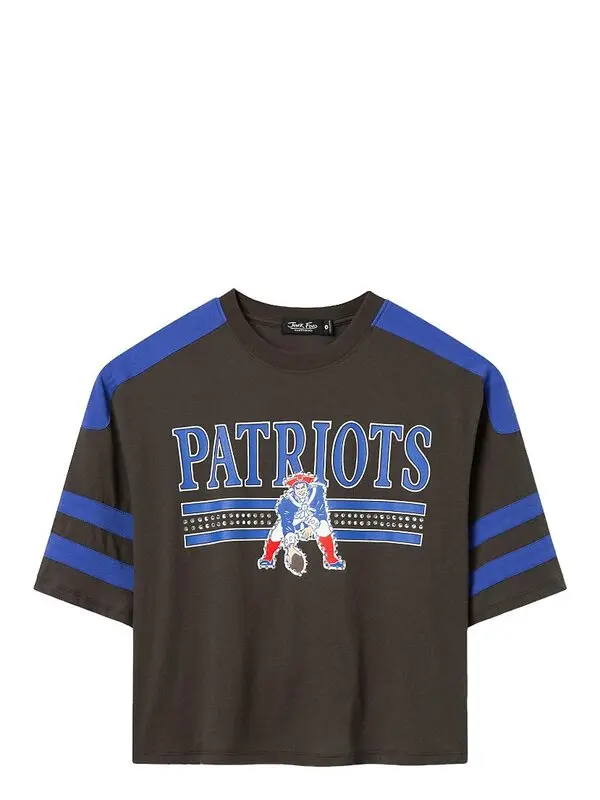Junk Food Clothing New England Patriots Striped Bling Crop T-shirt - True Black