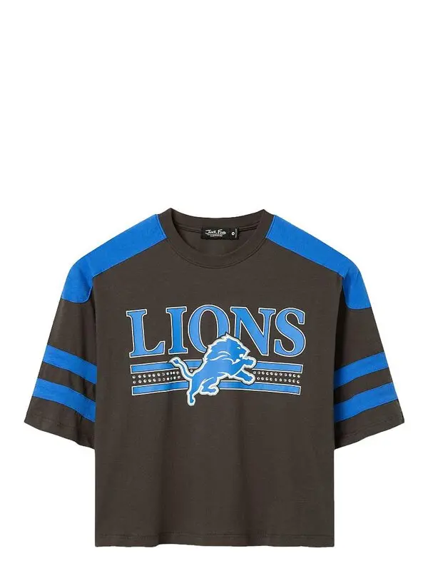 Junk Food Clothing Detroit Lions Striped Bling Crop Tee - True Black
