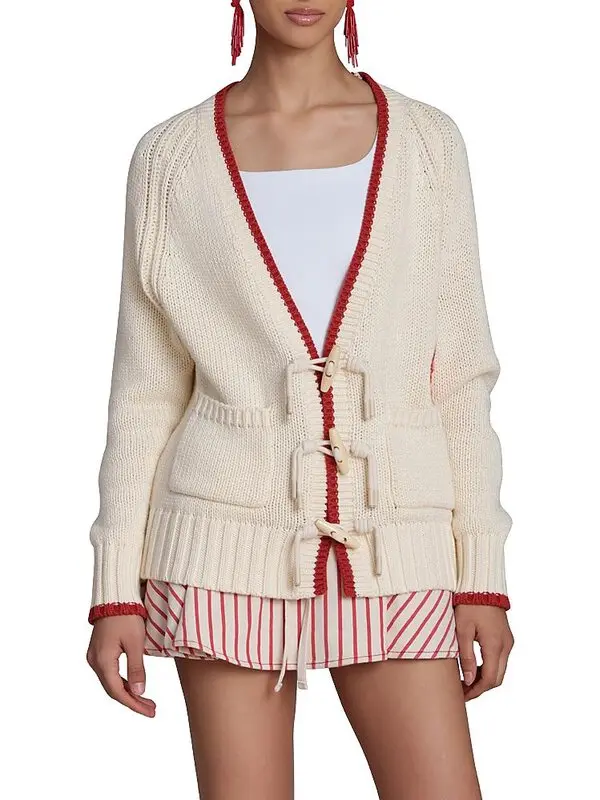 Avec Les Filles Lobster Intarsia Toggle Cardigan - Ivory Multi
