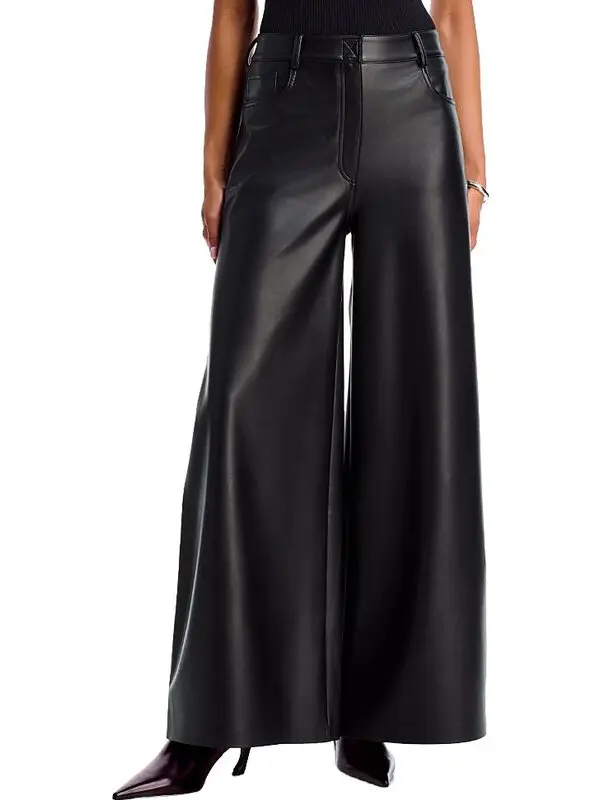 Norma Kamali Faux Leather Wide Leg Pants - Black