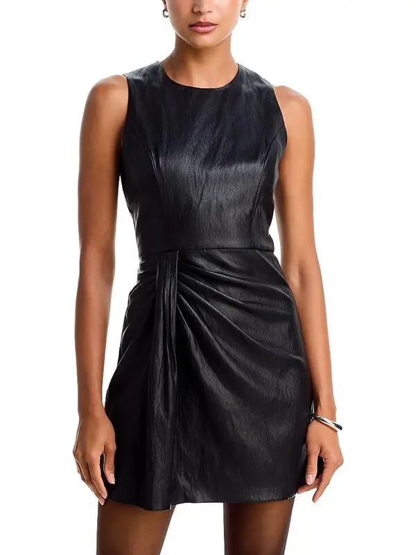 Aqua Faux Leather Sleeveless Mini Dress - Black