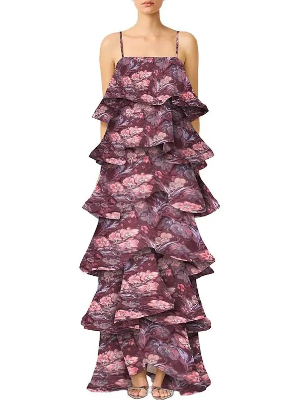 ELLIATT Rosaria Tiered Gown With Ruffles - Plum Multi