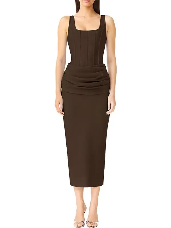 ELLIATT Floriana Sleeveless Square Neck Midi Dress - Brown