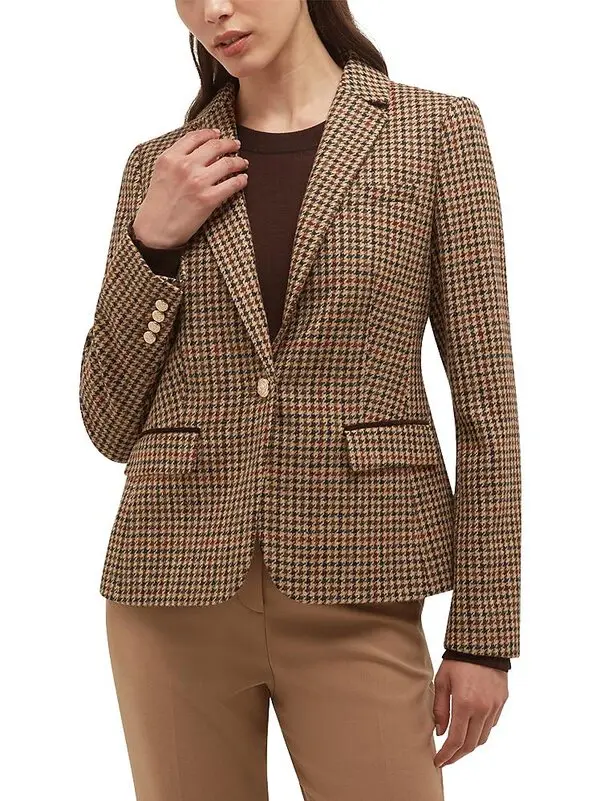 HOBBS LONDON Adeline Houndstooth Wool Jacket - Brown Multi