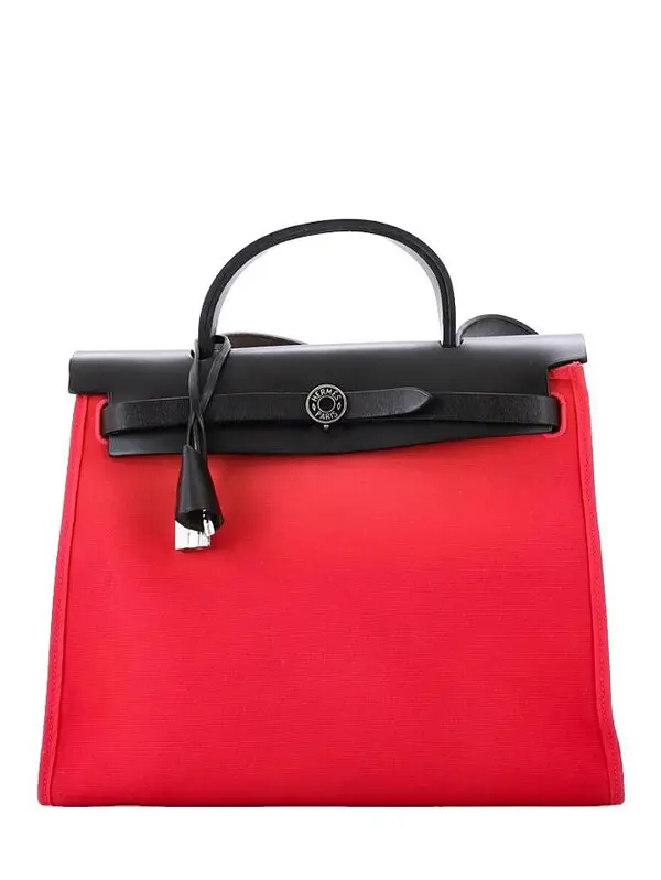 Hermès 31 Herbag Zip Leather And Toile - Pink
