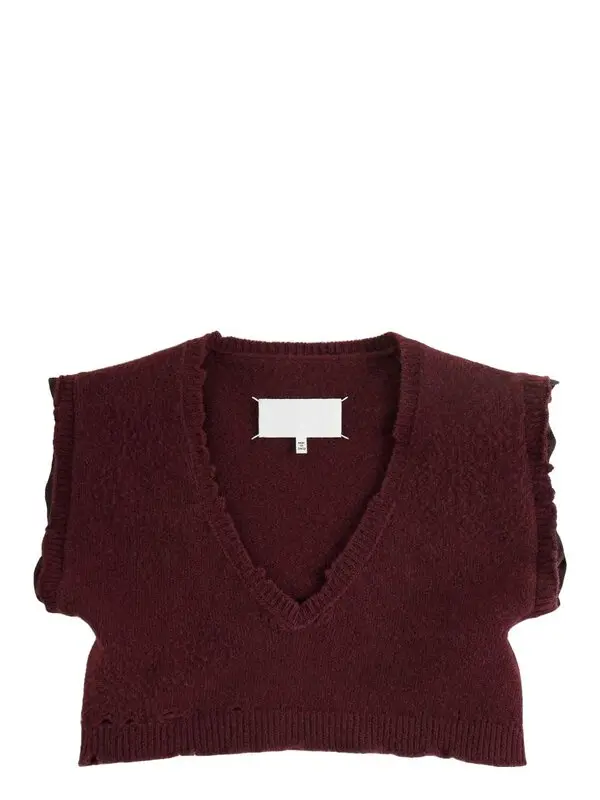 MAISON MARGIELA Cropped V-neck Knit Vest - Red