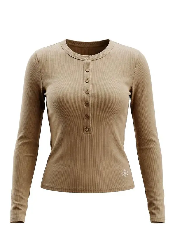 BE ATHLETICA Essential Long-sleeve Henley Top - Brown