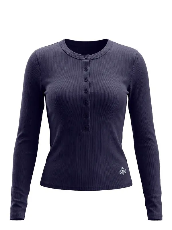 BE ATHLETICA Essential Long-sleeve Henley Top - Blue