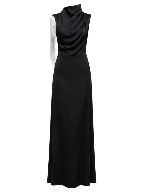 KHRIS K Khris Maxi Dress With Tasseled Shoulder Detail - Black