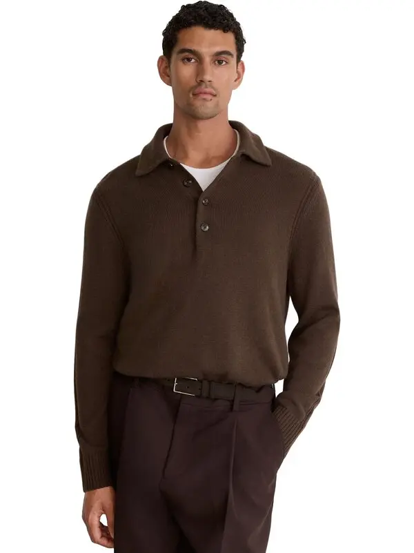 REISS County Wool-blend Polo Jumper With Cashmere - Soft Brown