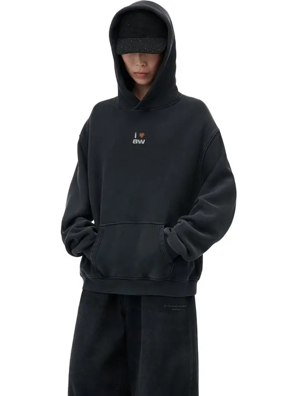 Alexander Wang Crystal Hotfix "i Heart Aw" Hoodie - Washed Black