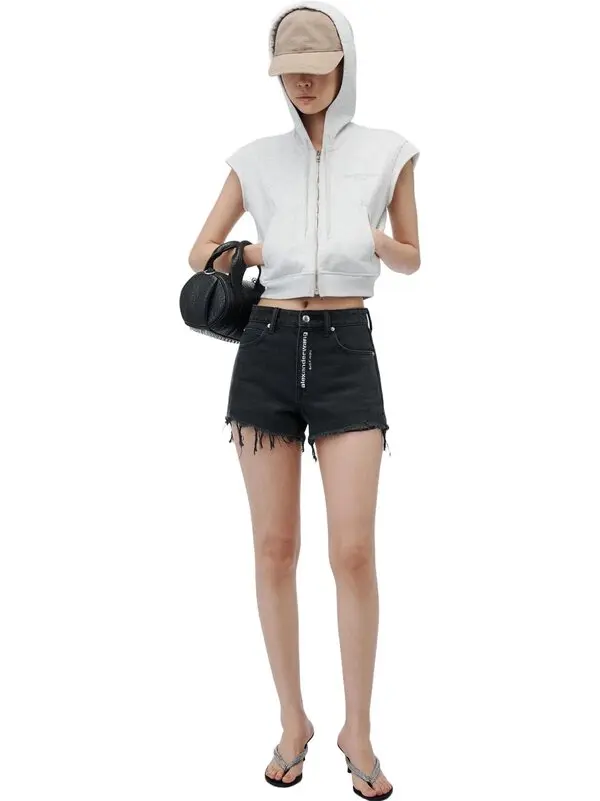 Alexander Wang Crystal Hotfix Logo Fly Relaxed Short - Faded Black