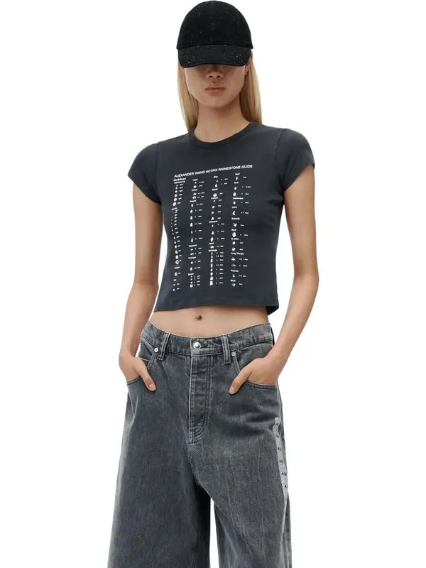 Alexander Wang Crystal Graphic Fitted Tee - Washed Black