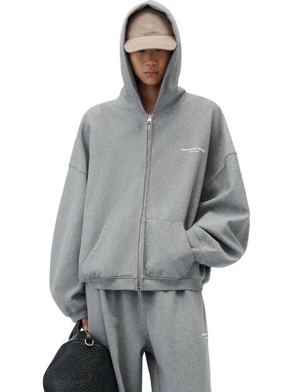 Alexander Wang Logo Print Oversized Zip-up Hoodie - Sidewalk