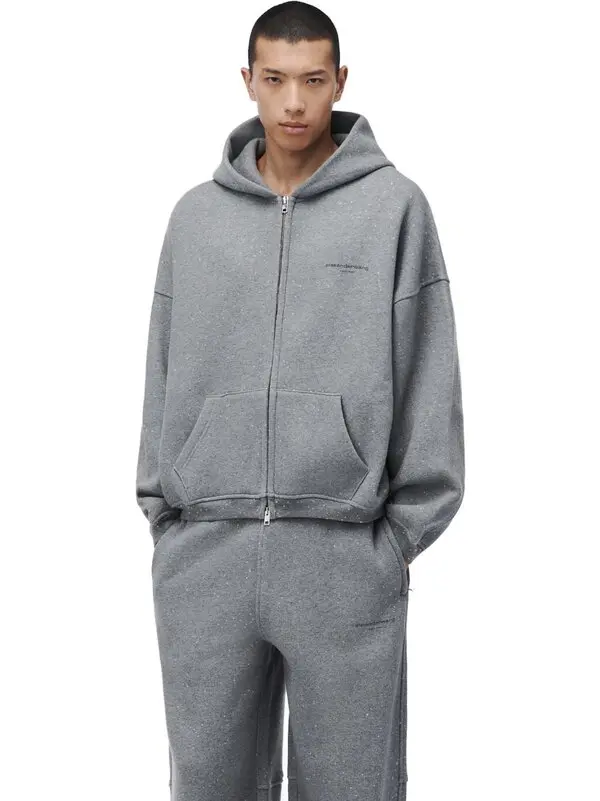 Alexander Wang Crystal Hotfix Zip Up Hoodie - Sidewalk