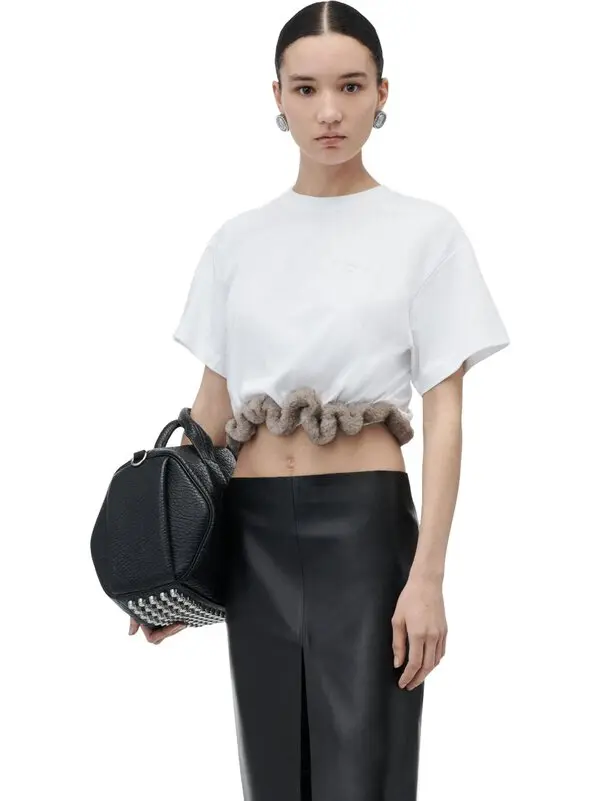 Alexander Wang Faux Fur Trim Short Sleeve Tee - White