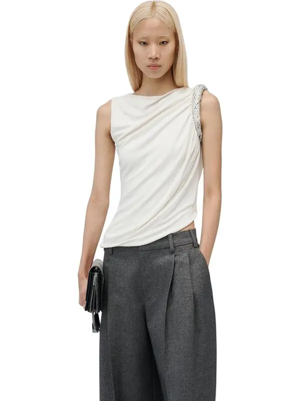 Alexander Wang Crystal Embellished Draped Sleeveless Top - Ivory