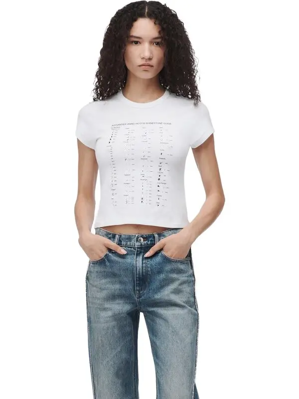 Alexander Wang Crystal Graphic Fitted Short Sleeve Tee - White