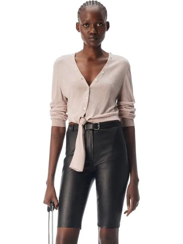 Alexander Wang Crystal Hotfix Knotted Deep V-neck Cardigan - Nude