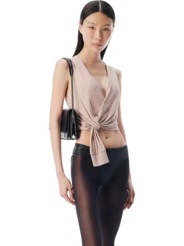 Alexander Wang Crystal Hotfix Deep V-neck Knotted Tank - Nude