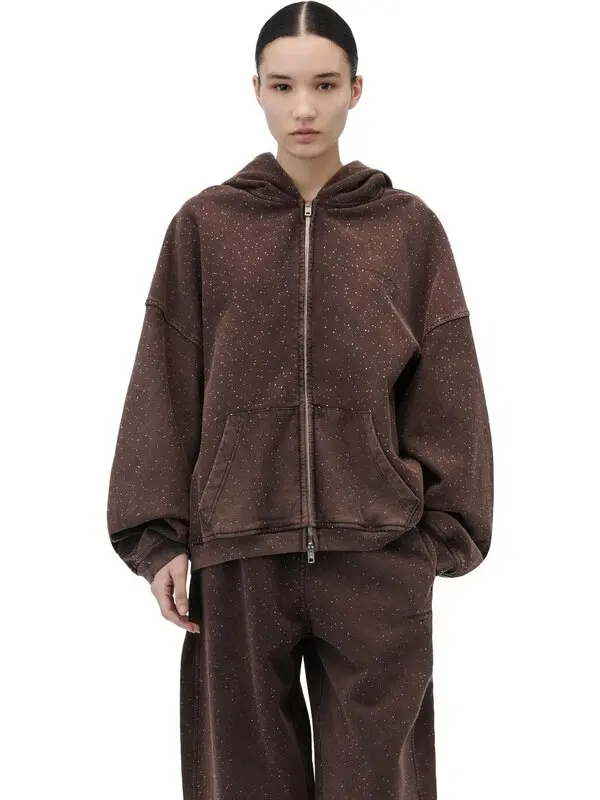 Alexander Wang All-over Crystal Embellished Oversized Zip-up Hoodie - Dark Brown