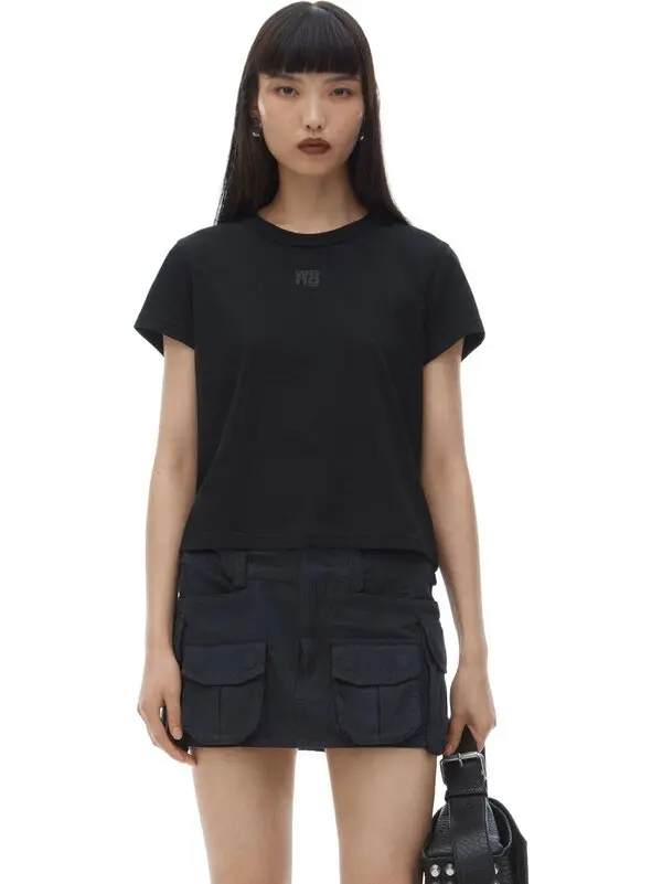 Alexander Wang Puff Logo Shrunken Tee In Cotton Jersey - Black