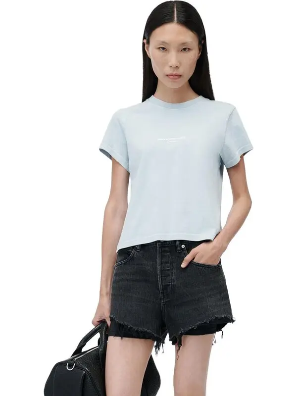 Alexander Wang Logo Print Shrunken Short Sleeve Tee - Washed Sky