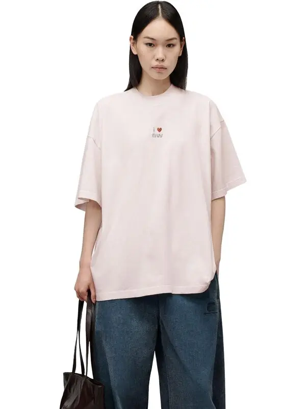 Alexander Wang Crystal Hotfix I Heart Aw Oversized Tee - Light Pink