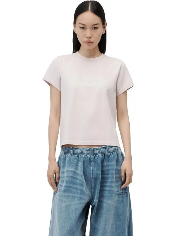 Alexander Wang Logo Print Shrunken Short Sleeve Tee - Washed Light Pink