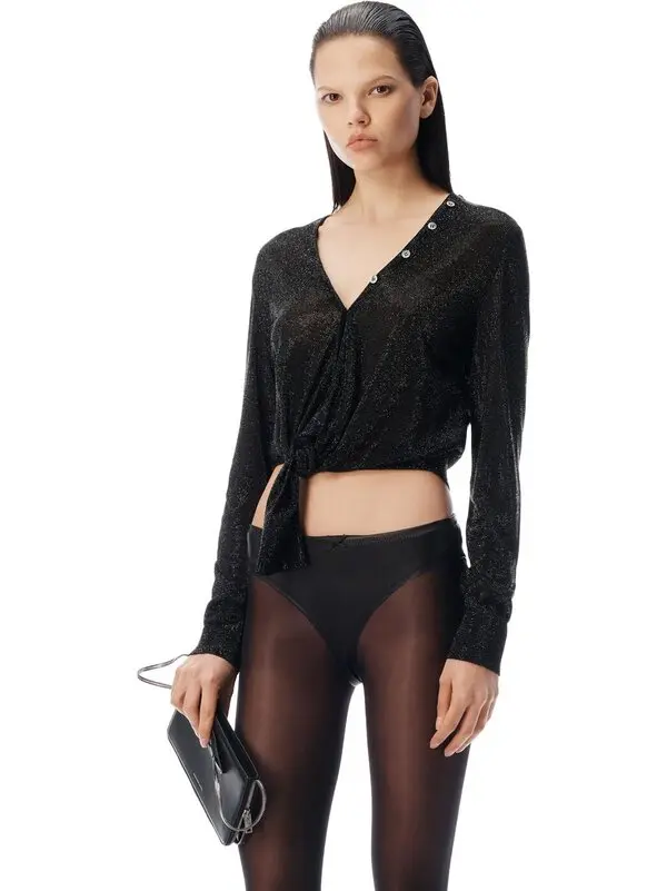 Alexander Wang Crystal Hotfix Knotted Deep V-neck Cardigan - Black