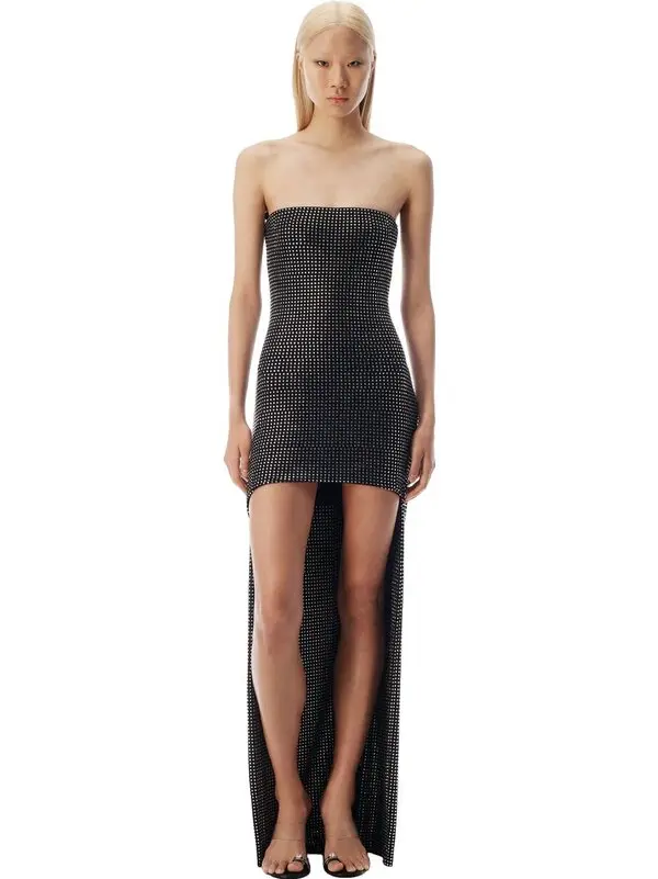 Alexander Wang Crystal Hotfix Strapless High-low Mini Dress - Black